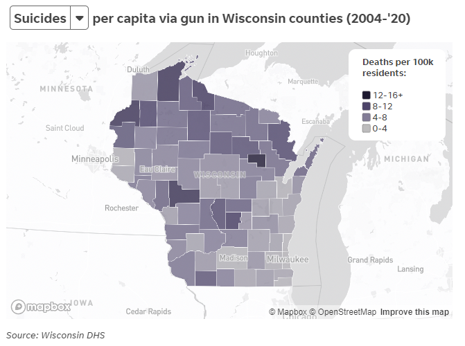 Visualizing gun deaths in Wisconsin by county – Andrew Steven Hahn